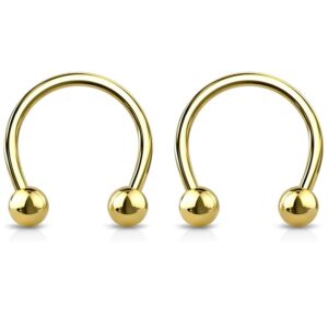 2pc 14g gold surgical stainless steel horseshoe hoop 4mm ball circular barbells earrings cartilage helix septum nose lip rings - 8mm