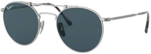 ray-ban rb8147m titanium round sunglasses, demi gloss silver/polarized blue mirrored gold, 50 mm