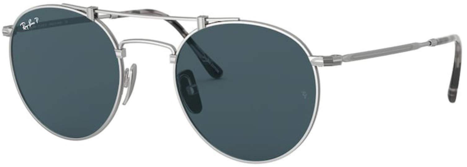 Ray-Ban RB8147M Titanium Round Sunglasses, Demi Gloss Silver/Polarized Blue Mirrored Gold, 50 mm