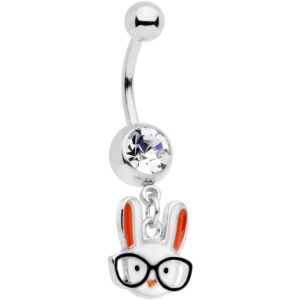 body candy 14g 316l stainless steel navel ring piercing nerdy bunny rabbit dangle belly button ring 7/16"