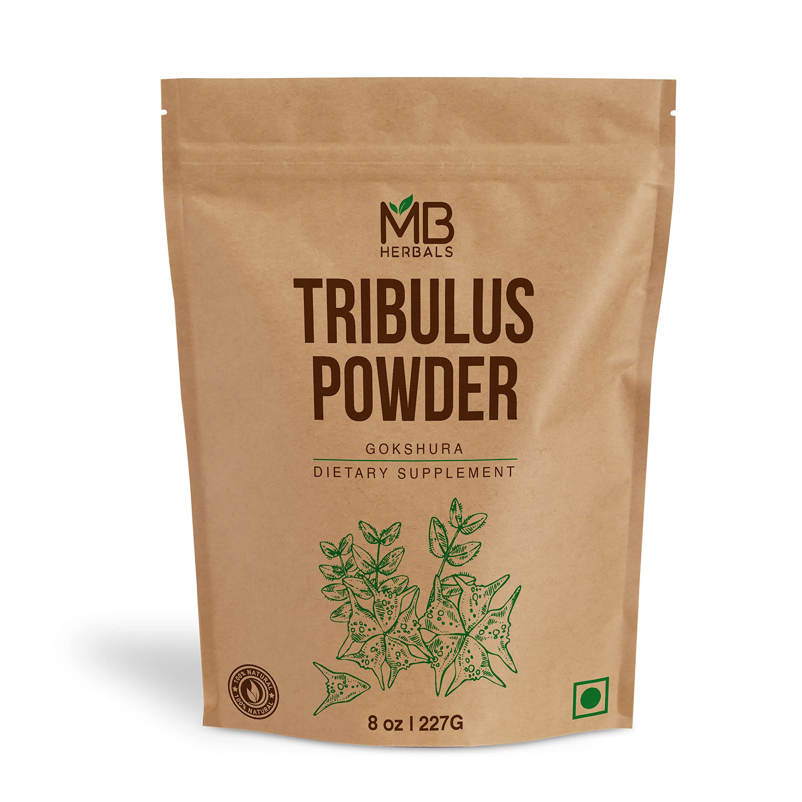 MB Herbals Tribulus Powder 8 oz / 0.5 lb | Pure Tribulus terrestris Powder | No Preservatives | to be Used as Supplement or in Tribulus Tablets/Capsules Formulation