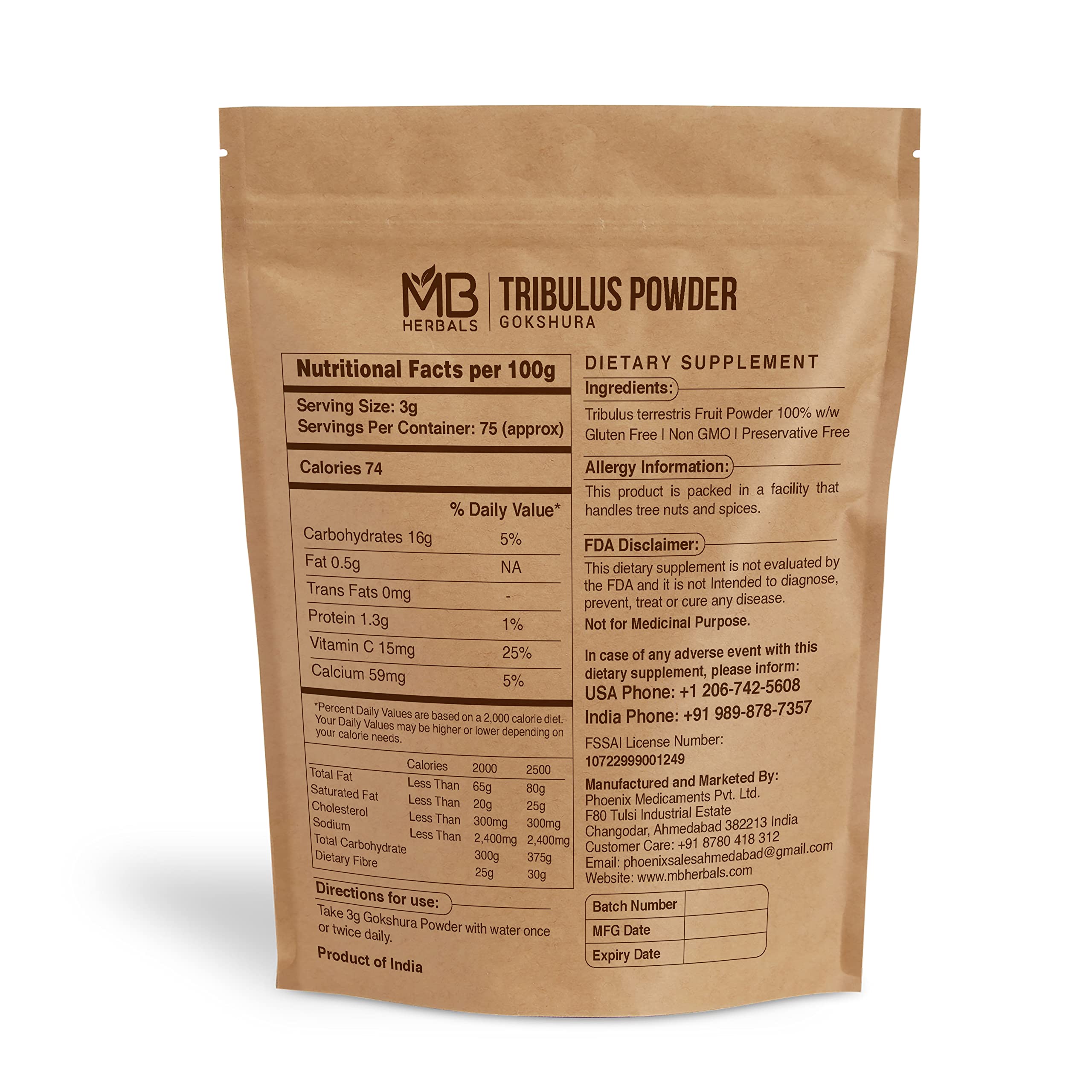 MB Herbals Tribulus Powder 8 oz / 0.5 lb | Pure Tribulus terrestris Powder | No Preservatives | to be Used as Supplement or in Tribulus Tablets/Capsules Formulation