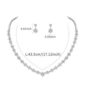 WeimanJewelry Silver/Gold Plated Women Cubic Zirconia Round Cut CZ Bridal Necklace and Drop Earring Set for Bride Wedding (Silver)