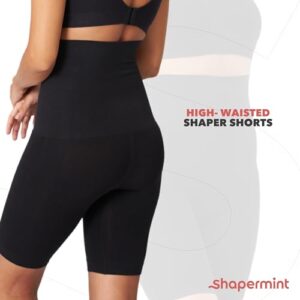 SHAPERMINT High Waisted Body Shaper Shorts - Shapewear for Women Tummy Control Small to Plus-Size. Black Small