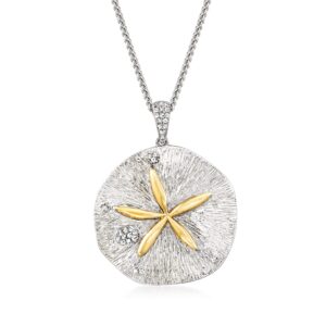 ross-simons 0.10 ct. t.w. diamond sand dollar necklace in sterling silver and 14kt yellow gold