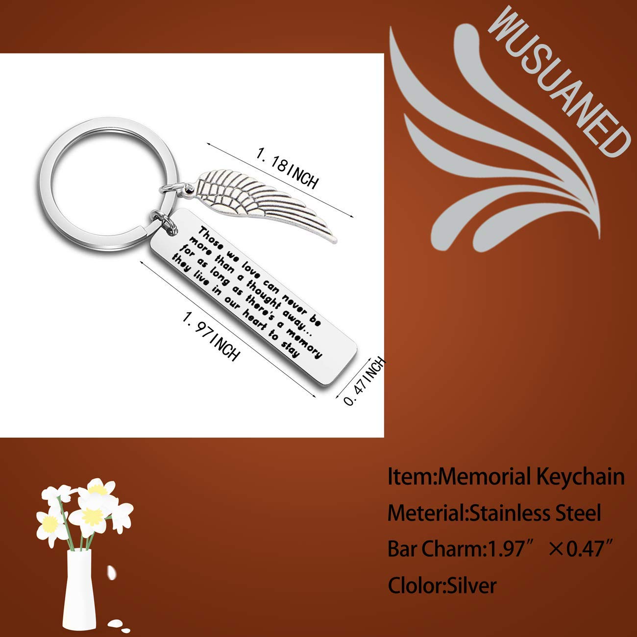 WUSUANED Memorial Keychain Those We Love Can Never Be More Than A Thought Away Angel Wing In Memory Of Loved One Gift