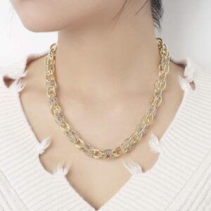 UNY JEWEL Style Trendy Elegant Vintage Retro Unique David Fashion style 2 Tone Double Twist Wire Double Link Women Short Necklace (2 Tone)