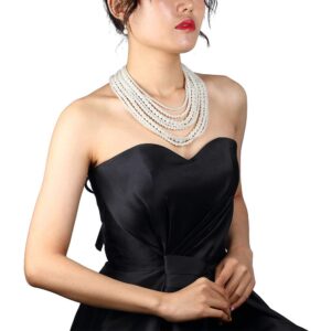 Kalse 8 Layers Strand Simulated Pearl Strand Bib Pendant Choker Chain Necklace