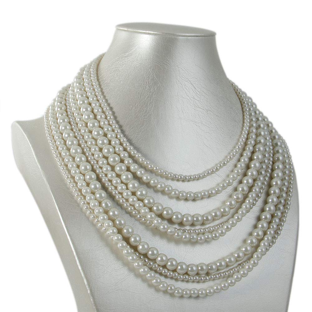 Kalse 8 Layers Strand Simulated Pearl Strand Bib Pendant Choker Chain Necklace