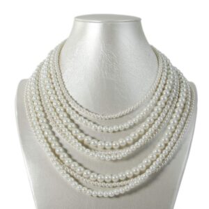 Kalse 8 Layers Strand Simulated Pearl Strand Bib Pendant Choker Chain Necklace