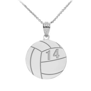 personalized name and number beach volleyball sterling silver sports charm pendant necklace, 16"