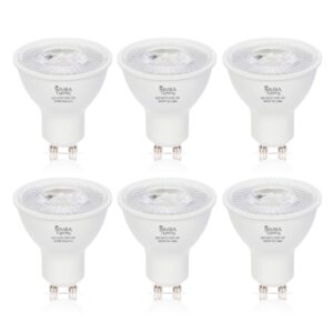 simba lighting led gu10 5w non-dimmable spot light bulb (6 pack) halogen 50w replacement mr16 shape for accent, recessed, track lighting, 38° beam, 120v, twist-n-lock bipin base, 5000k daylight