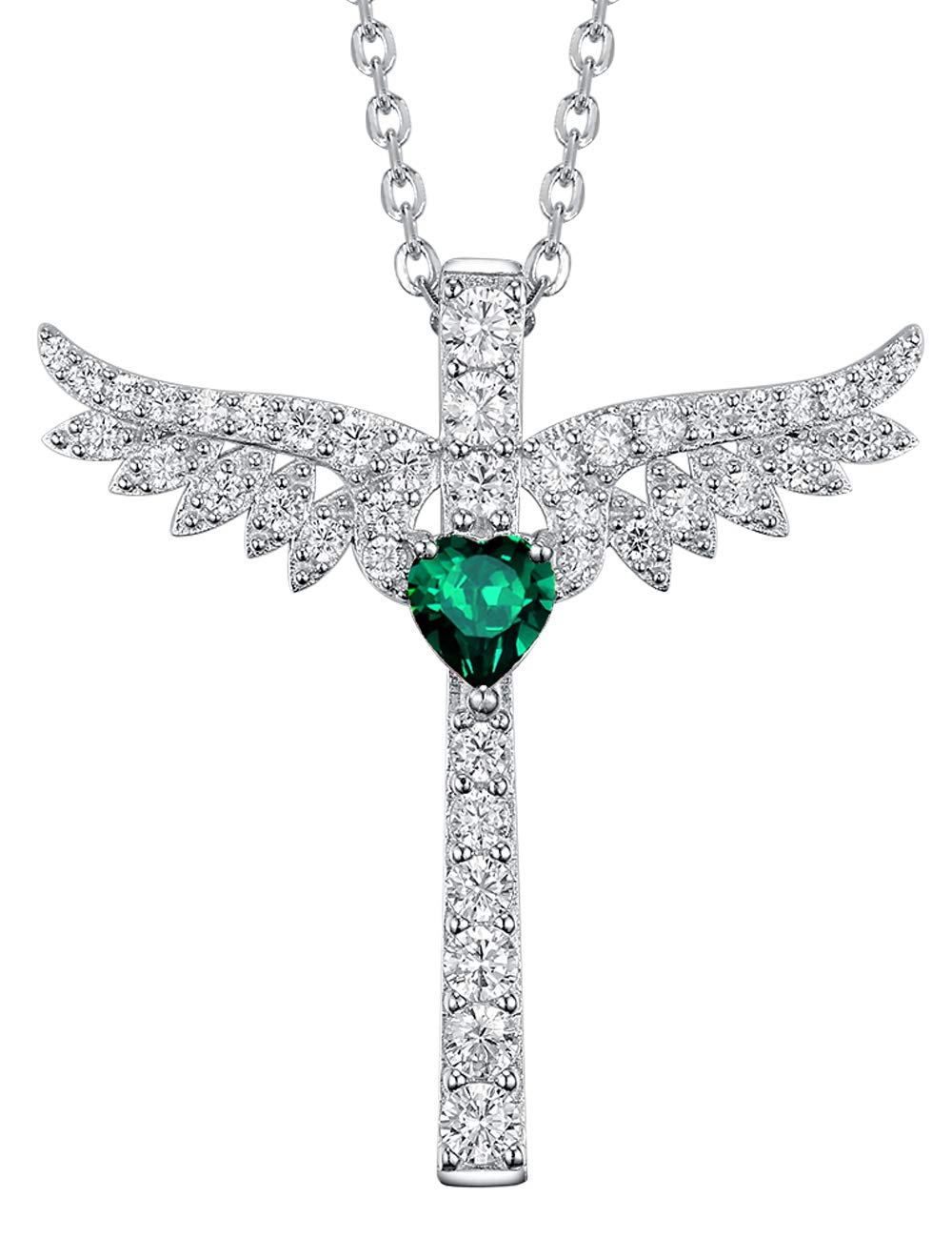 Re Besta Birthday Gifts for Wife Women May Birthstone Emerald Necklace Wife Mom Angel Wings Sterling Silver Love Heart Jewelry for Her