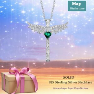 Re Besta Birthday Gifts for Wife Women May Birthstone Emerald Necklace Wife Mom Angel Wings Sterling Silver Love Heart Jewelry for Her