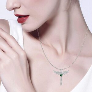 Re Besta Birthday Gifts for Wife Women May Birthstone Emerald Necklace Wife Mom Angel Wings Sterling Silver Love Heart Jewelry for Her