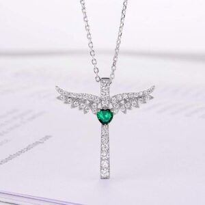 Re Besta Birthday Gifts for Wife Women May Birthstone Emerald Necklace Wife Mom Angel Wings Sterling Silver Love Heart Jewelry for Her