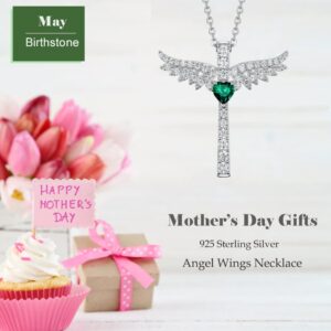 Re Besta Birthday Gifts for Wife Women May Birthstone Emerald Necklace Wife Mom Angel Wings Sterling Silver Love Heart Jewelry for Her