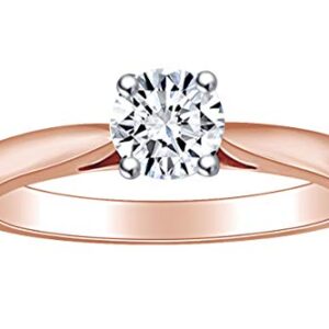 AFFY 1/2 Carat Round Shape White Natural Diamond Solitaire Engagement Wedding Ring 14k Solid Rose Gold (0.50 Cttw) Ring Size-8.5