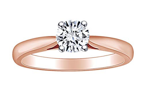 AFFY 1/2 Carat Round Shape White Natural Diamond Solitaire Engagement Wedding Ring 14k Solid Rose Gold (0.50 Cttw) Ring Size-8.5