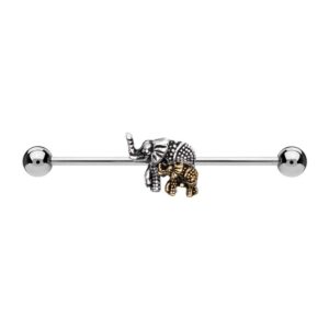 pierce2go 14g 38mm surgical steel beautiful silver and gold baby elephant head industrial barbell ear piercing bar 1 1/2".industrial ring