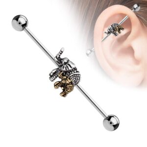 Pierce2GO 14G 38mm Surgical Steel Beautiful Silver and Gold Baby elephant head Industrial Barbell Ear Piercing Bar 1 1/2".industrial ring