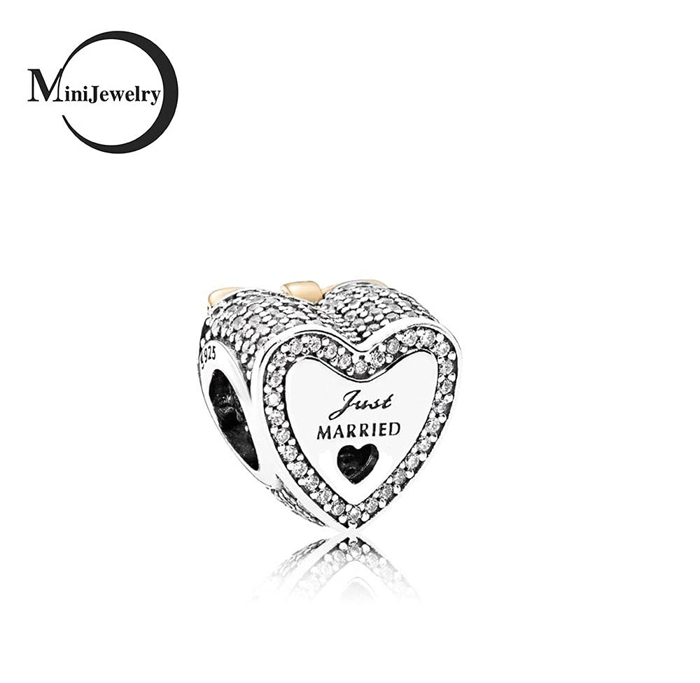 MiniJewelry Women Wedding Just Married Love Heart Charm for Bracelets Necklaces Pendants Sterling Silver Charm Bride Wife Sister Friends Family Birthday Christmas