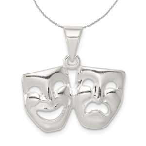 the black bow sterling silver polished comedy and tragedy mask necklace - 20 inch