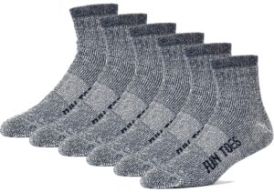 fun toes merino wool ankle socks 6 pairs arch support and cushioning heel to toe reinforcement ideal for hiking (blue, men 10-13)