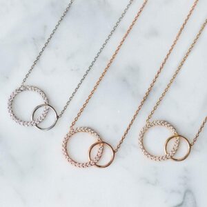 A+O Gifts for Mom, Mother Daughter Gift - Interlocking Circle Necklace in Rose Gold Vermeil