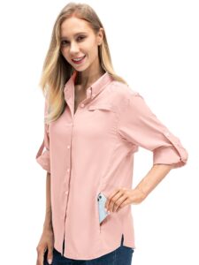 women's quick dry sun uv protection convertible long sleeve shirts for hiking camping fishing sailing (5024 pink m)