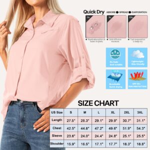 Women's Quick Dry Sun UV Protection Convertible Long Sleeve Shirts for Hiking Camping Fishing Sailing (5024 Pink M)