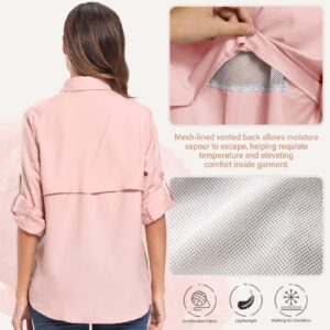 Women's Quick Dry Sun UV Protection Convertible Long Sleeve Shirts for Hiking Camping Fishing Sailing (5024 Pink M)