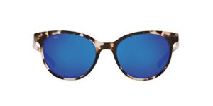 costa del mar womens isla round sunglasses, shiny tiger cowrie/blue mirrored polarized 580g, 53 mm