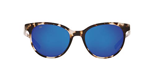 Costa Del Mar Womens Isla Round Sunglasses, Shiny Tiger Cowrie/Blue Mirrored Polarized 580G, 53 mm