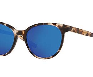 Costa Del Mar Womens Isla Round Sunglasses, Shiny Tiger Cowrie/Blue Mirrored Polarized 580G, 53 mm