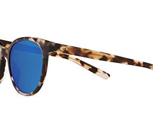 Costa Del Mar Womens Isla Round Sunglasses, Shiny Tiger Cowrie/Blue Mirrored Polarized 580G, 53 mm