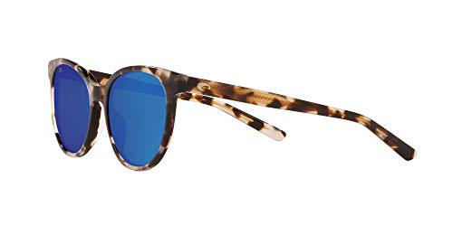 Costa Del Mar Womens Isla Round Sunglasses, Shiny Tiger Cowrie/Blue Mirrored Polarized 580G, 53 mm