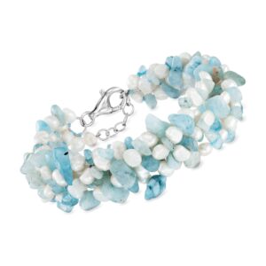 Ross-Simons Aquamarine Bead and 5-6mm Cultured Pearl Torsade Necklace With Free Bracelet. 18 inches