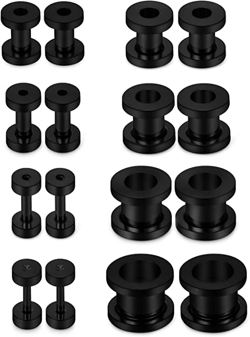 CABBE KALLO 36pcs Steel Ear Stretching Kit 14G-00G 9 Sizes Surgical Steel Tapers Tunnels Gauges Set for Starter Women Men Expanders Body Piercing Gift Jewelry, Black