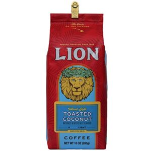 lion coffee, toasted coconut flavor, light roast, pre-ground, 10 ounce bag