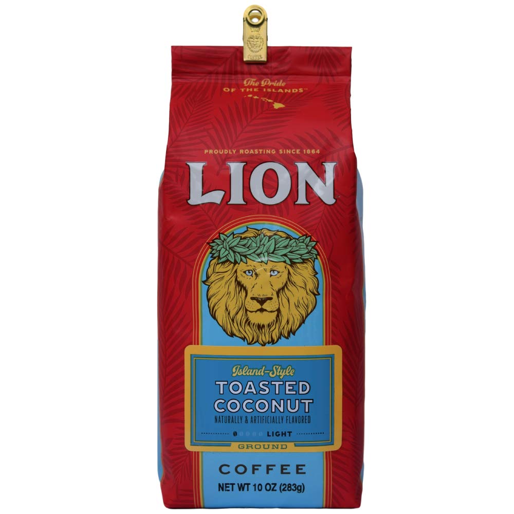 Lion Coffee, Toasted Coconut Flavor, Light Roast, Pre-Ground, 10 Ounce Bag