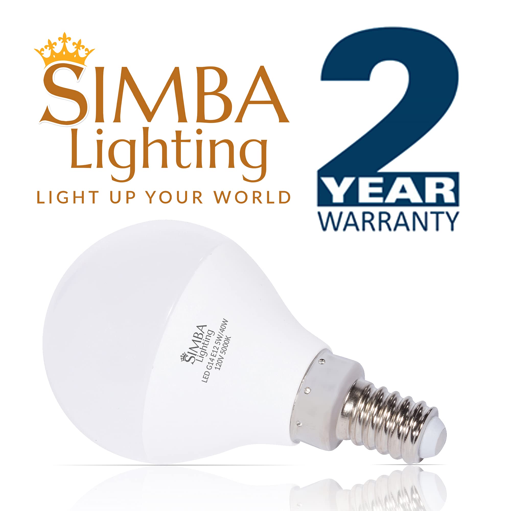 Simba Lighting LED Candelabra E12 Base G14 Small Globe 5 Watt 40W Replacement Light Bulb (6 Pack) for Ceiling Fan, Chandelier, Vanity, Round A15 Frosted White Cover, Non-Dimmable, 5000K Daylight