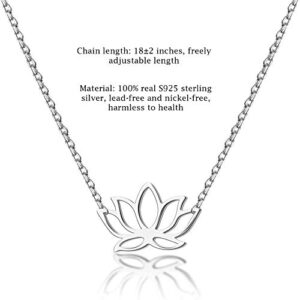 HolyFast S925 Sterling Silver Dainty Lotus Necklace Yoga Pendant Necklace Friend Birthday Gift Women Jewelry