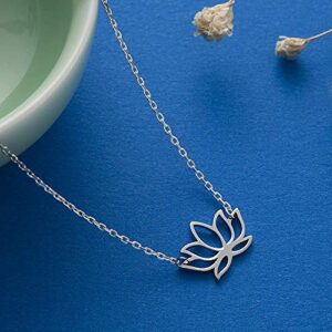 HolyFast S925 Sterling Silver Dainty Lotus Necklace Yoga Pendant Necklace Friend Birthday Gift Women Jewelry