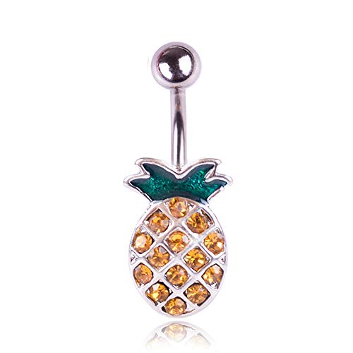 COLORFUL BLING 316L Stainless Steel Fruit Pineapple Navel Rings Crystal Belly Button Rings Body Piercings Jewelry-short