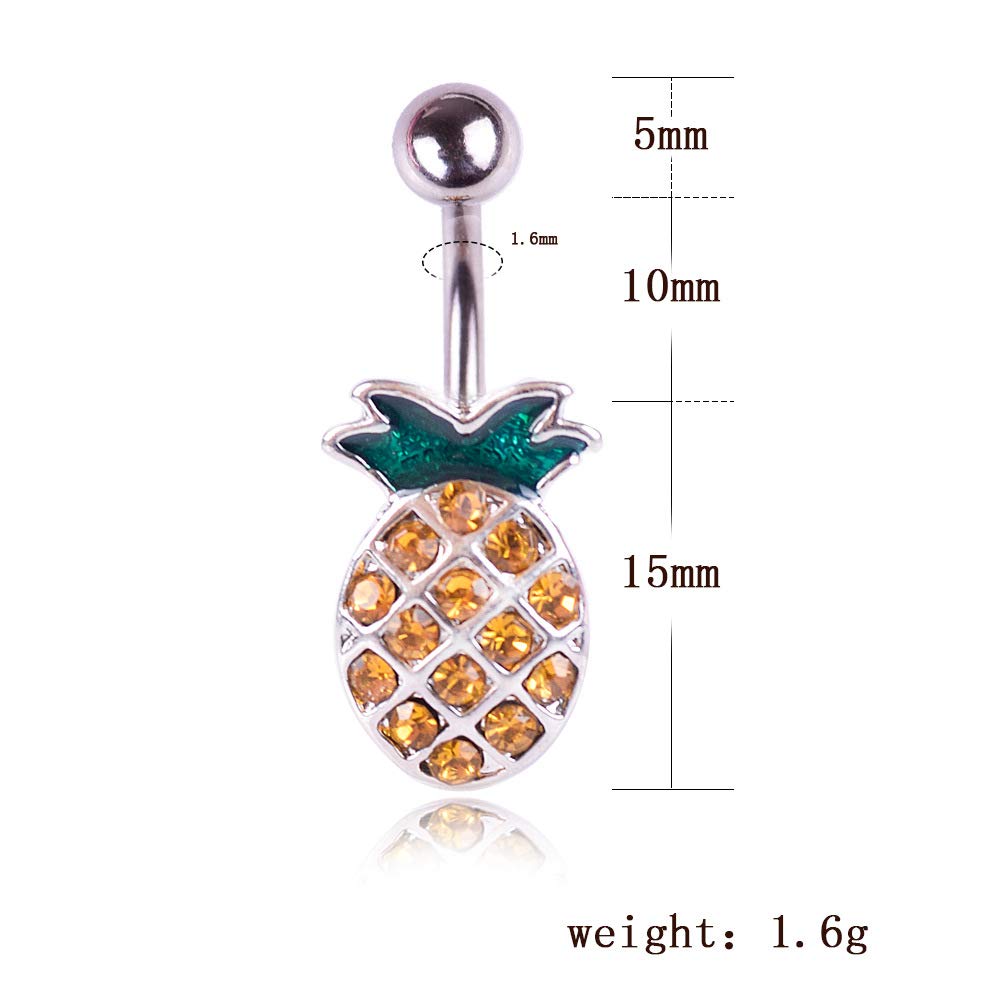 COLORFUL BLING 316L Stainless Steel Fruit Pineapple Navel Rings Crystal Belly Button Rings Body Piercings Jewelry-short