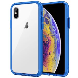 jetech case for iphone xs and iphone x 5.8-inch, shockproof phone bumper cover, anti-scratch clear back (blue)