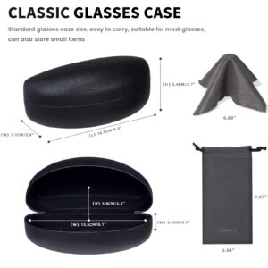 molshine Hard Shell Sunglasses Case,Classic Large Glasses Case for Sunglass,Eyeglasses with Cleaning Cloth,Pocket(Black)