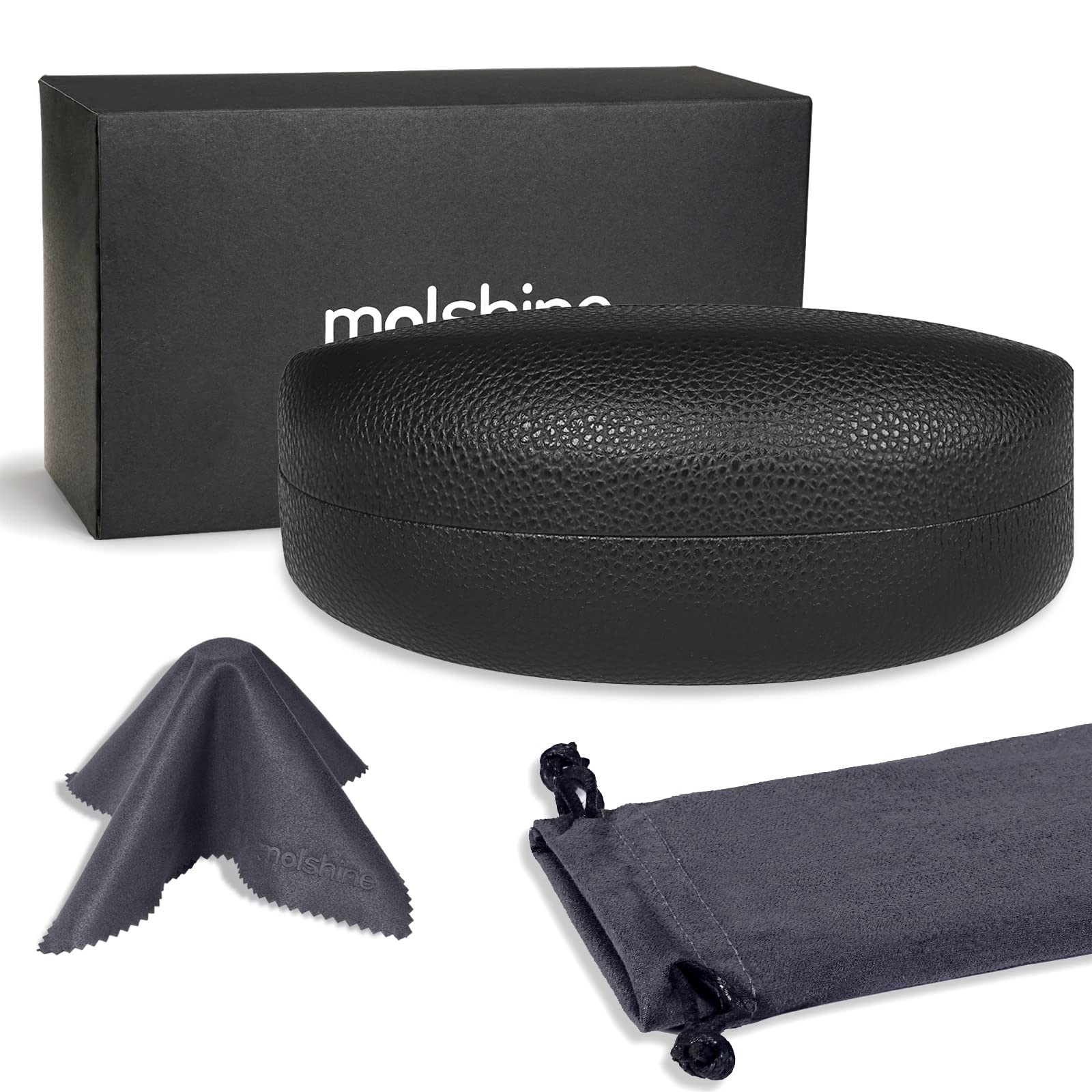 molshine Hard Shell Sunglasses Case,Classic Large Glasses Case for Sunglass,Eyeglasses with Cleaning Cloth,Pocket(Black)