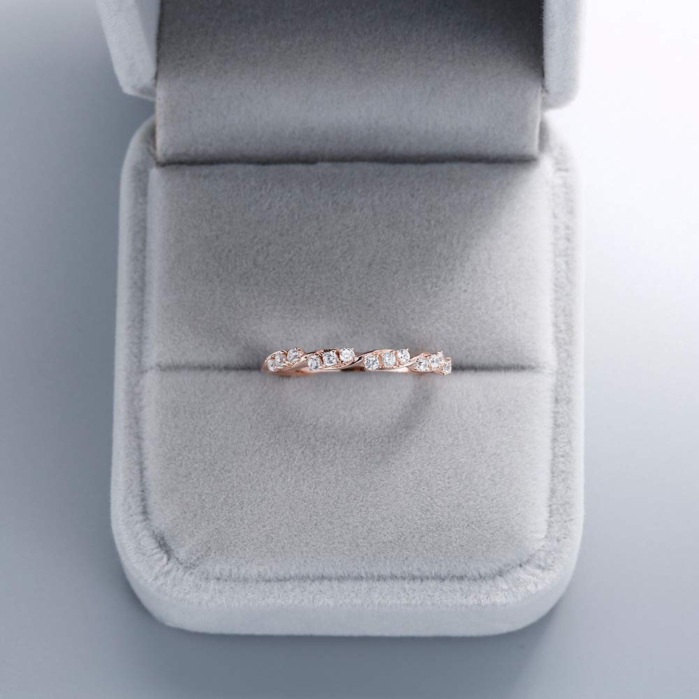 A ANGG 925 Sterling Silver Rose Gold Twisted Ring Engagement Wedding Jewelry